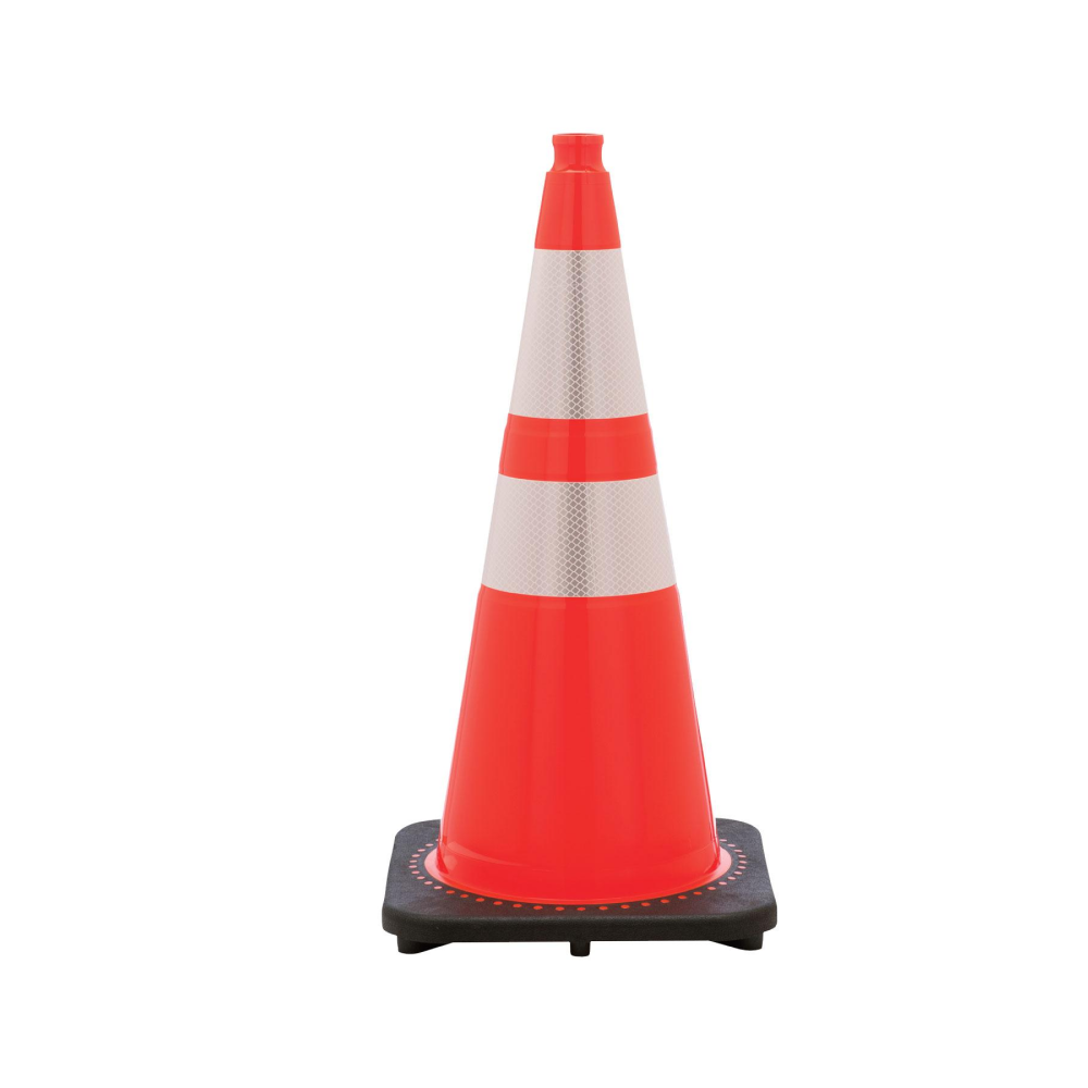 28" Orange Traffic Cone, 7lb Black Base, w/6" & 4" Retroreflective Col ...